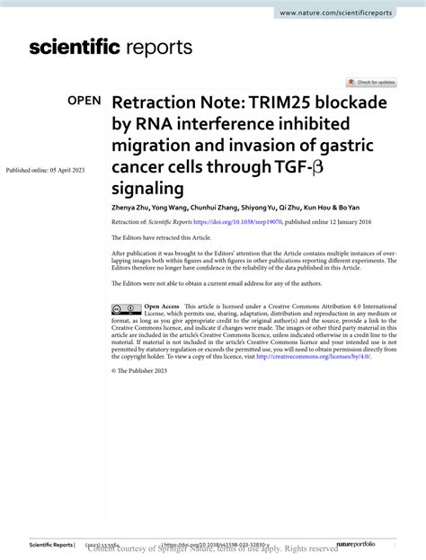 Pdf Retraction Note Trim25 Blockade By Rna Interference Inhibited