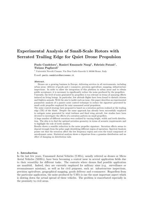 Pdf Experimental Analysis Of Small Scale Rotors With Serrated Trailing Edge For Quiet Drone