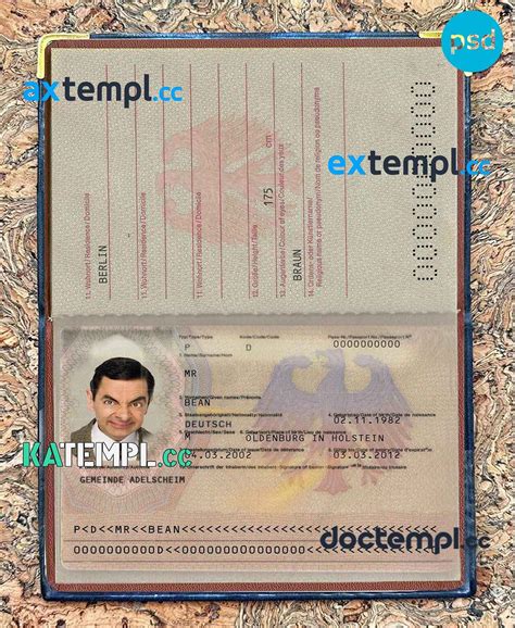 Sample Germany Passport Editable Psd Files Scan And Photo Realistic Look 20052017 2 In 1