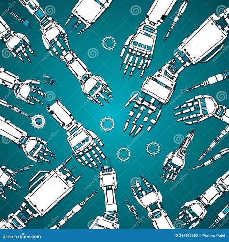 robotic hands assembling robot arms abstract background vector illustration set of cables