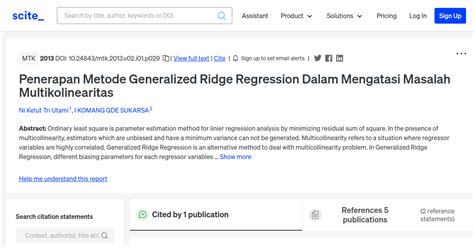 Penerapan Metode Generalized Ridge Regression Dalam Mengatasi Masalah