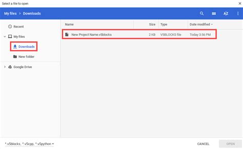opening a vexcode v5 blocks project on a chromebook vex library