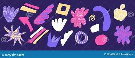 Abstract Decorative Freeform Shapes With Grunge Texture Doodle Design Elements Stock Vector