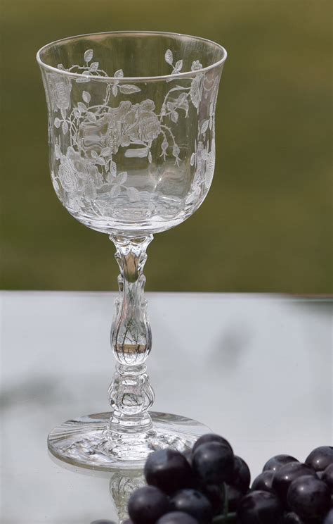 Vintage Etched Crystal Wine Glasses Set Of 3 Fostoria Willowmere Circa 1938 Elegant Vintage