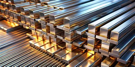 Close Up View Of Stacked Metallic Bars Gleaming With A Warm Golden Light Generative Ai Stock