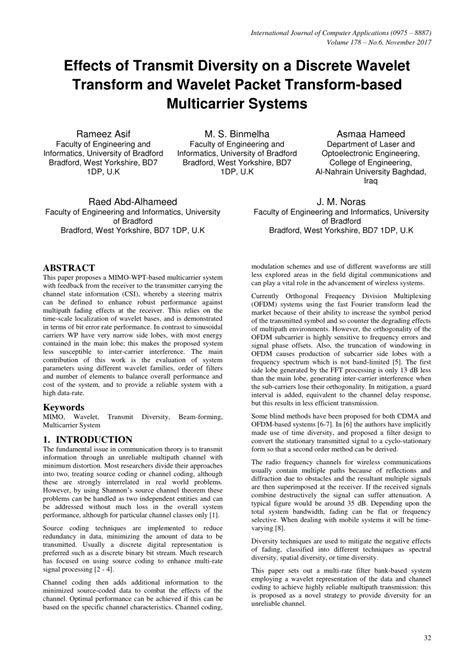 Pdf Effects Of Transmit Diversity On A Discrete Wavelet Transform And