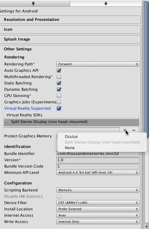 C Cardboard Doesn T Show Up As An Option In Unity Android Options After Installing Google