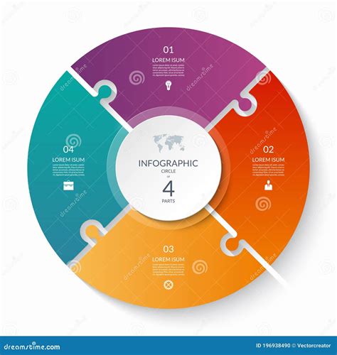 Puzzle Infographic Circle With 4 Steps Options Pieces Four Part