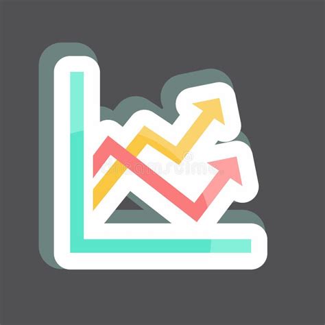 Multiple Line Graph Sticker In Trendy Isolated On Black Background Stock Illustration