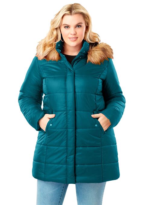 Roamans Roamans Womens Plus Size Classic Length Quilted Parka With Hood Winter Coat