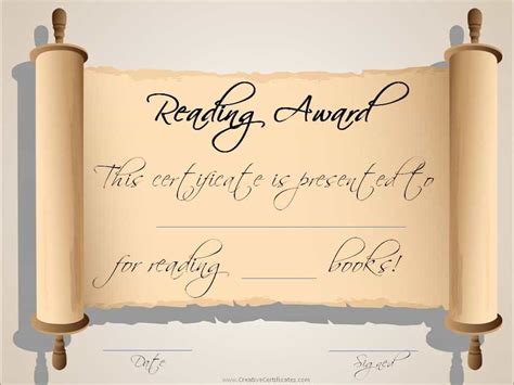 Free Editable Reading Certificate Templates Instant Download