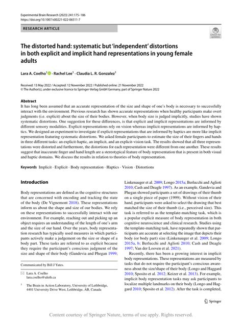 The Distorted Hand Systematic But ‘independent Distortions In Both Explicit And Implicit Hand