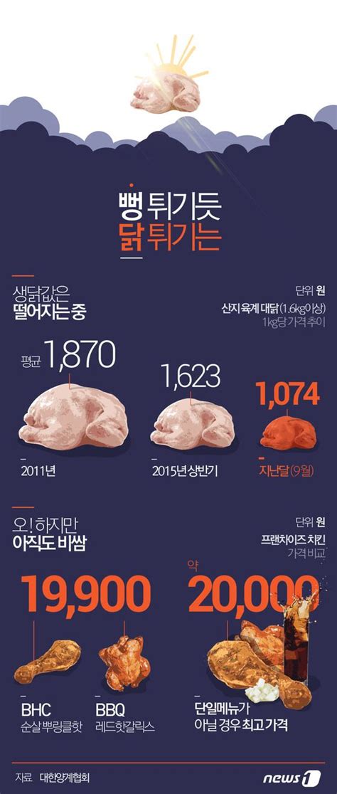 [그래픽뉴스] 생닭값 1천원인데 치킨값 최고 2만원 인포그래픽 그래프 디자인 흥미로운 사실들