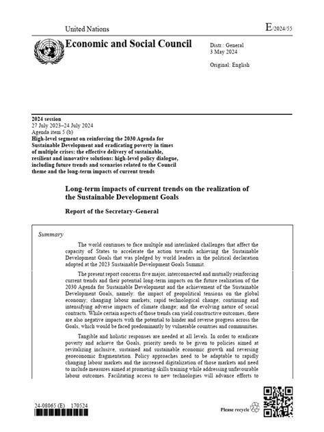 Trend Realization Sdgs E 2024 55 Pdf Economic Growth Workforce