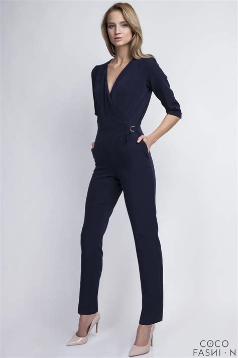 Navy Blue Stylish Ladies V Neckline Jumpsuit