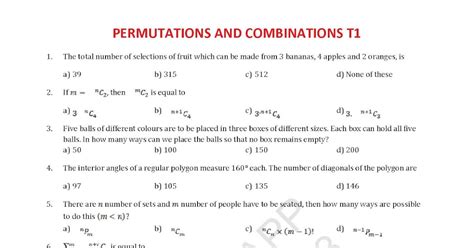 Ravi Test Papers Jee Main Permutations And Combinations T1q Answers Available Check