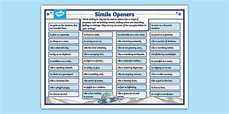 Simile Openers Word Mat Teacher Made Twinkl
