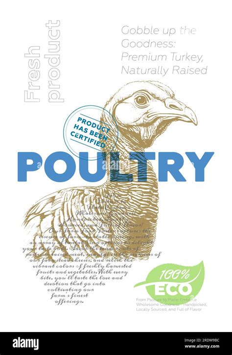 Poultry Shop Poster Vintage Sketch Turkey Bird With Promo Text