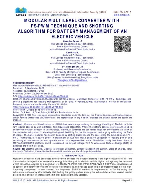 Modular Multilevel Converter With Ps Pwm Technique And Shorting Algorithm For Battery Management