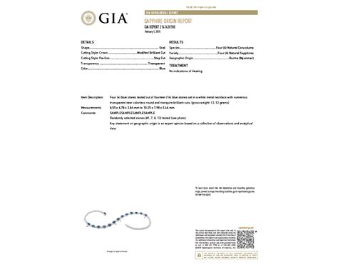 Sample Colored Stone Reports