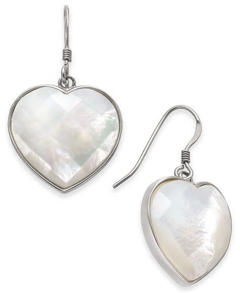 Macys Mother Of Pearl Heart Drop Earrings In Sterling Silver Macys