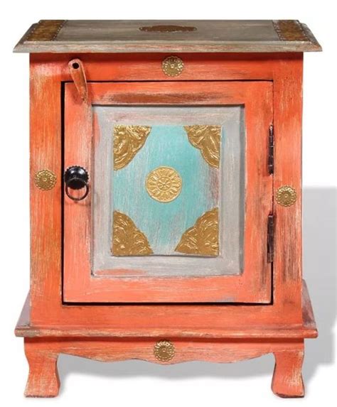 Home Table De Chevet 1 Porte Oriental Manguier Massif Orange Pinkie