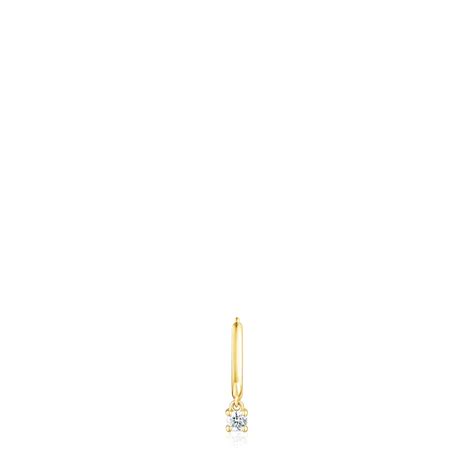 Gold Tous Basics Hoop Earring With Diamond Tous
