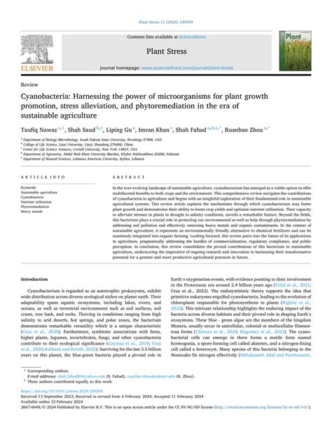 PDF Cyanobacteria Harnessing The Power Of Microorganisms For Plant Growth Promotion Stress