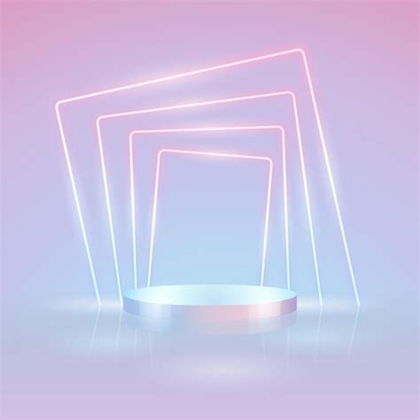 Premium Vector Podium With Light Rectangular Neon Frame