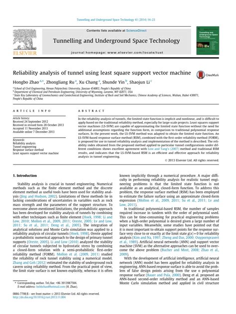 Reliability Analysis Of Tunnel Using Least Square Support Vector Machine Pdf Support Vector