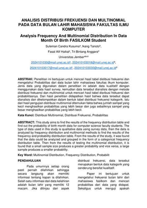 Pdf Analisis Distribusi Frekuensi Dan Multinomial Pada Data Bulan Lahir Mahasiswa Fakultas