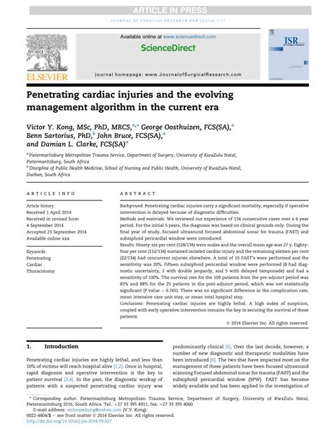 PDF Penetrating Cardiac Injuries And The Evolving Management