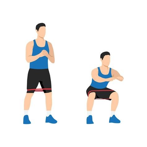 Man Doing Banded Squat Exercise Flat Vector Illustration Isolated On