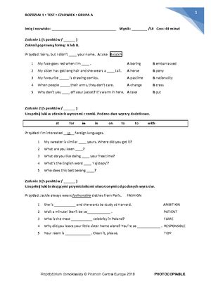 REP Unit A short test grammar REPETYTORIUM ÓSMOKLASISTY ROZDZIAŁ KARTKÓWKA GRAMATYKA