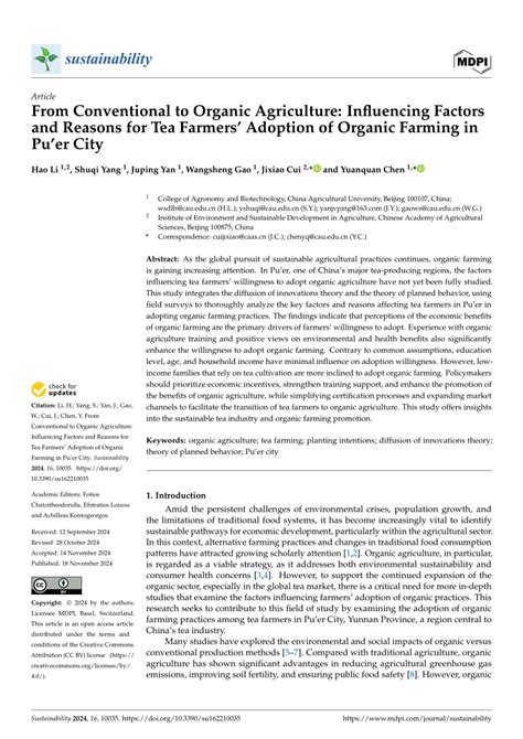 Pdf From Conventional To Organic Agriculture Influencing Factors And Reasons For Tea Farmers