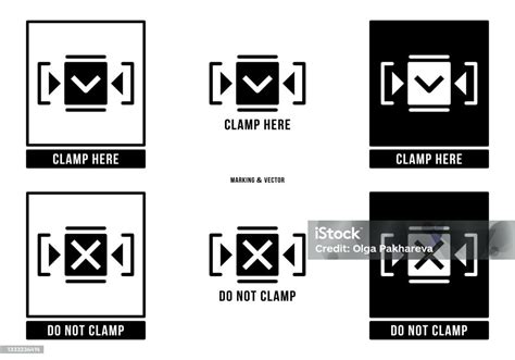 화물 제품 및 상품 포장을 위한 조작 기호 세트입니다 마킹 여기에 클램프 마킹 클램프하지 마십시오 벡터 요소입니다 0명에 대한 스톡 벡터 아트 및 기타 이미지 Istock