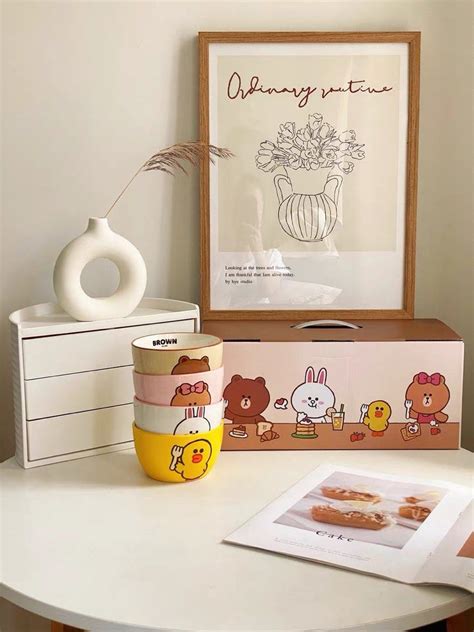 Line Friends Brown Cony Sally Choco Ceramic Rice Bowl Set Of 4