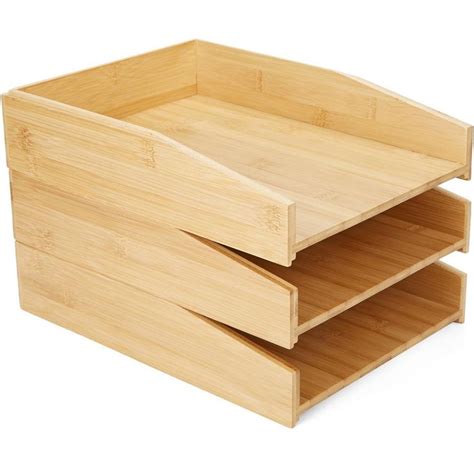 Mind Reader 3 Tier Bamboo Stackable File Tray Organizer Brown 3FILEBM BRN The Home Depot