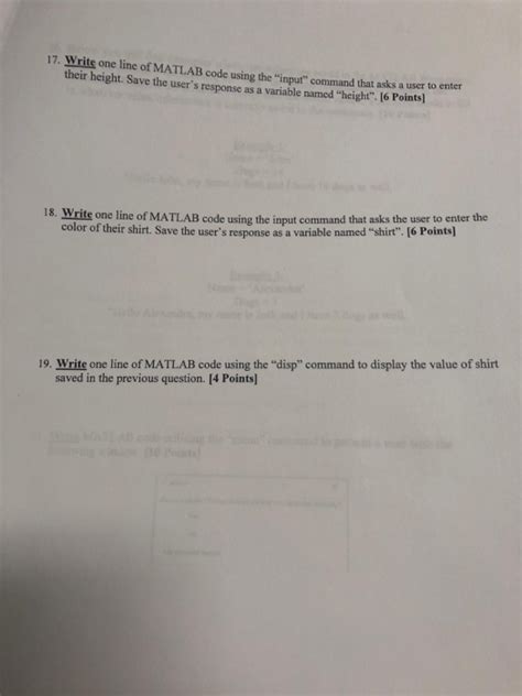 Solved Write One Line Of MATLAB Code Using The Input Chegg