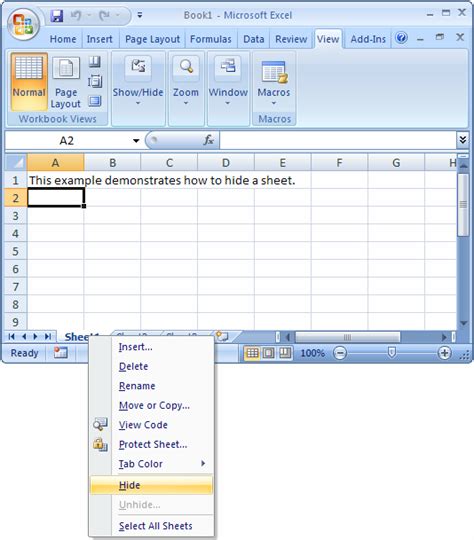 Ms Excel 2007 Hide A Sheet