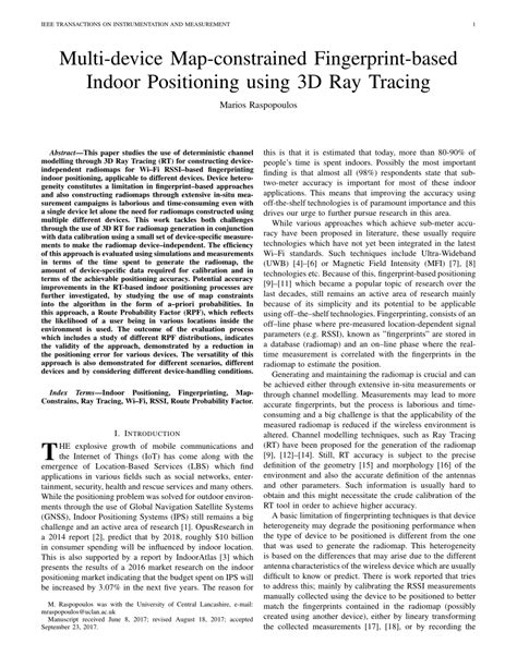 Pdf Multidevice Map Constrained Fingerprint Based Indoor Positioning Using 3 D Ray Tracing