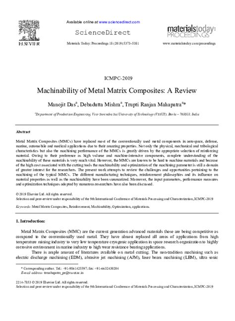 Pdf Machinability Of Metal Matrix Composites A Review