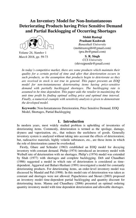 Pdf An Inventory Model For Non Instantaneous Deteriorating Products Having Price Sensitive