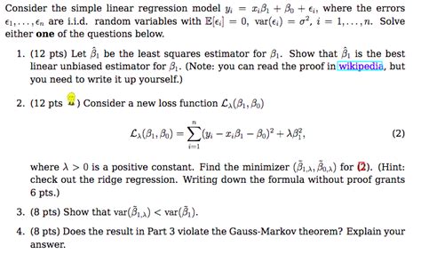 Solved Consider The Simple Linear Regression Model Yi Tib