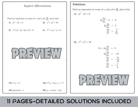 Implicit Differentiation Worksheet No 2 With Detailed Solutions Teaching Resources