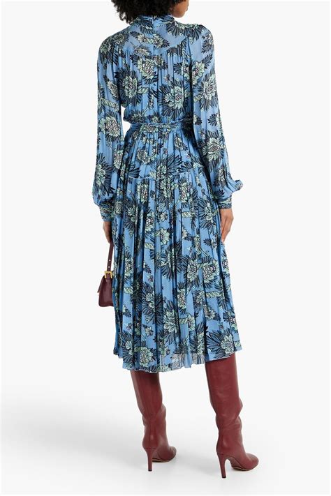 Diane Von Furstenberg Kent Pleated Printed Crepe De Chine Midi Dress