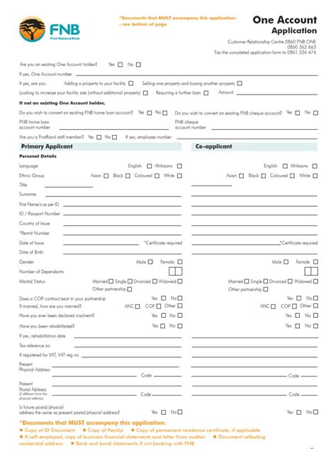 One Account Application Form Fnb Pdf Banks Loans