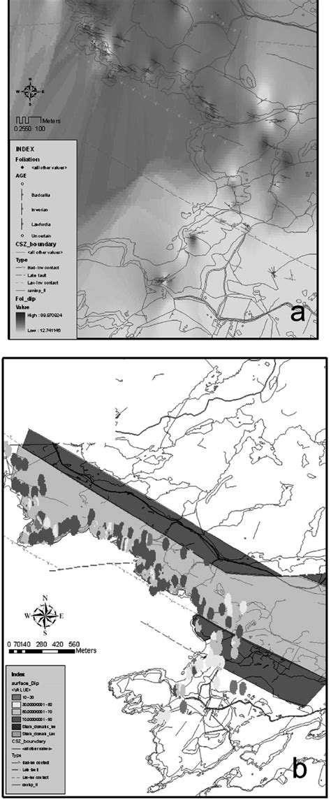 A Continuous Idw Raster Surface Showing The Variation In Dip Of The
