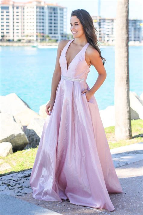 Blush V Neck Maxi Dress With Open Back Maxi Dresses Saved By The Dress