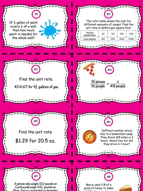 Unit Rate Task Cards Pdf